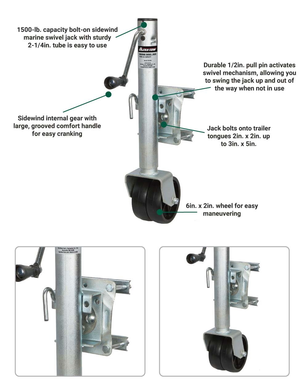 (104484.ULT) Ultra-Tow Bolt-On Sidewind Marine Swivel Jack | 1,500-Lb ...